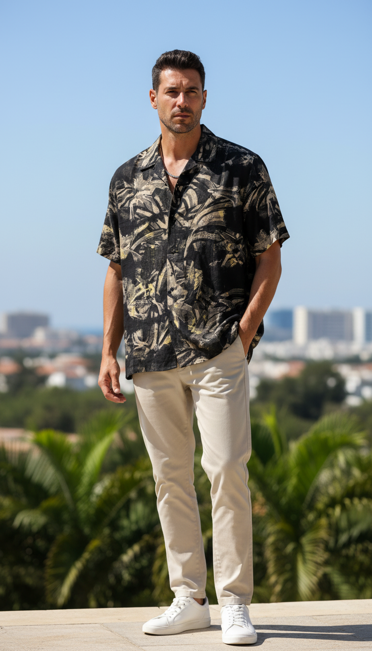 Bold&Basics Black Abstract Brushstroke Linen Shirt